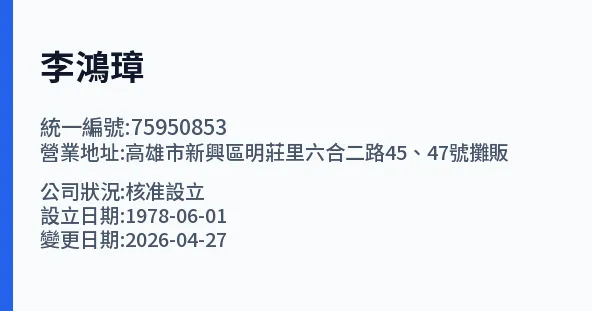 李鴻璋的照片-統編 75950853(高雄市) 公司登記資料與營業項目詳細圖表