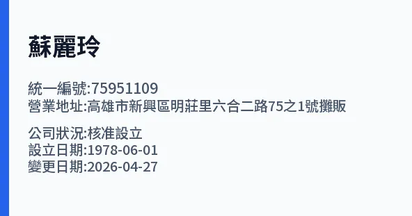 蘇麗玲的照片-統編 75951109(高雄市) 公司登記資料與營業項目詳細圖表