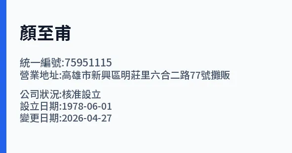 顏至甫的照片-統編 75951115(高雄市) 公司登記資料與營業項目詳細圖表