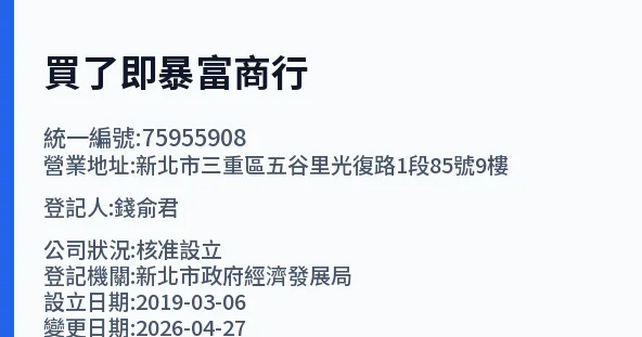 買了即暴富商行的照片-統編 75955908(新北市) 公司登記資料與營業項目詳細圖表