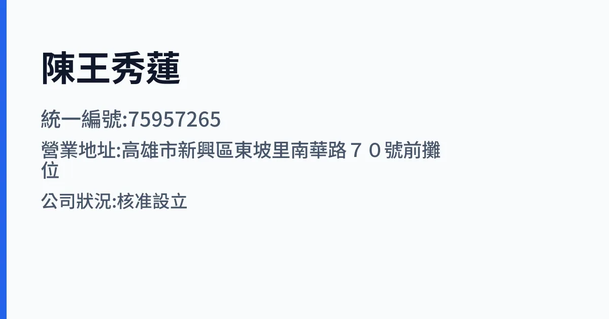 陳王秀蓮 - 統編 75957265(高雄市) 公司登記資料與營業項目詳細圖表