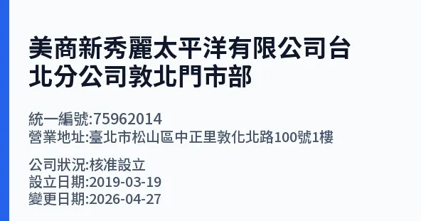 美商新秀麗太平洋有限公司台北分公司敦北門市部的照片-統編 75962014(臺北市) 公司登記資料與營業項目詳細圖表