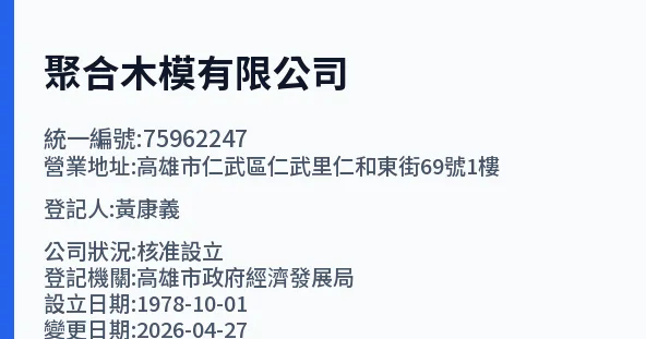 聚合木模有限公司的照片-統編 75962247(高雄市) 公司登記資料與營業項目詳細圖表