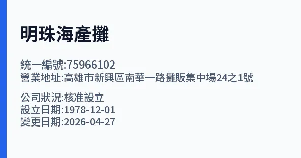 明珠海產攤的照片-統編 75966102(高雄市) 公司登記資料與營業項目詳細圖表