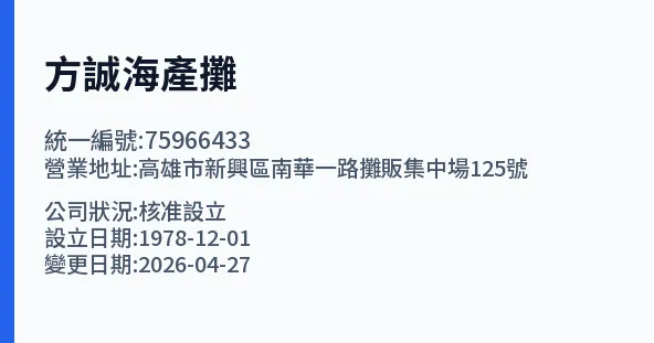 方誠海產攤的照片-統編 75966433(高雄市) 公司登記資料與營業項目詳細圖表