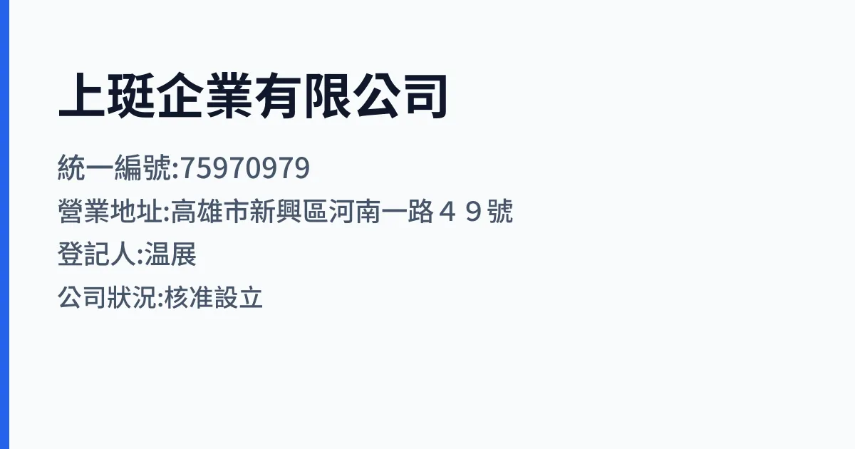 上珽企業有限公司 - 統編 75970979(高雄市) 公司登記資料與營業項目詳細圖表