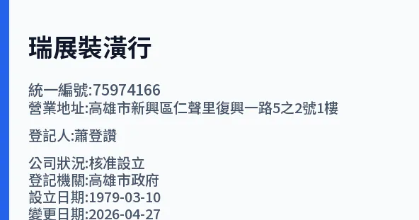 瑞展裝潢行的照片-統編 75974166(高雄市) 公司登記資料與營業項目詳細圖表