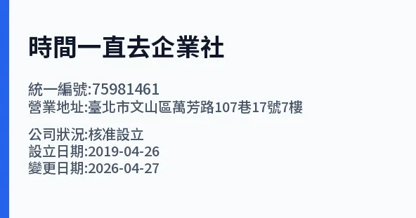 時間一直去企業社的照片-統編 75981461(臺北市) 公司登記資料與營業項目詳細圖表
