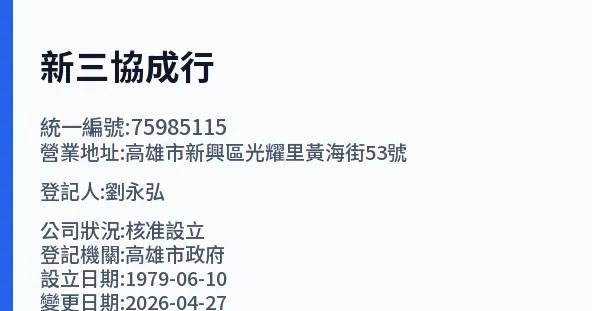 新三協成行的照片-統編 75985115(高雄市) 公司登記資料與營業項目詳細圖表