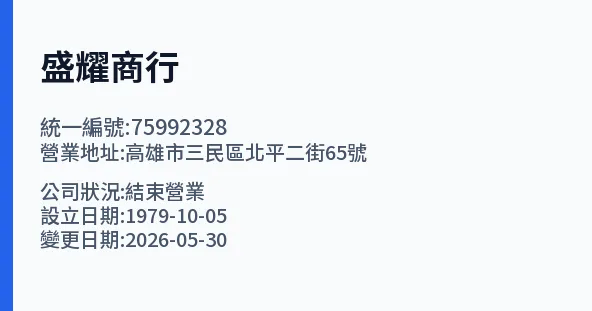 盛耀商行的照片-統編 75992328(高雄市) 公司登記資料與營業項目詳細圖表