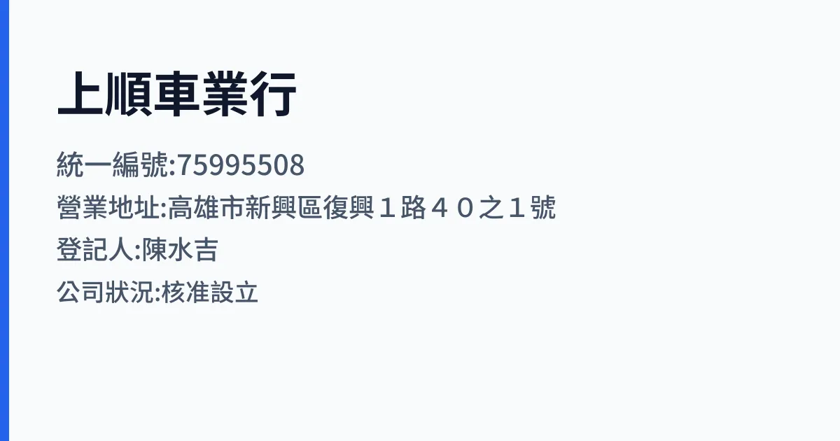 上順車業行 - 統編 75995508(高雄市) 公司登記資料與營業項目詳細圖表