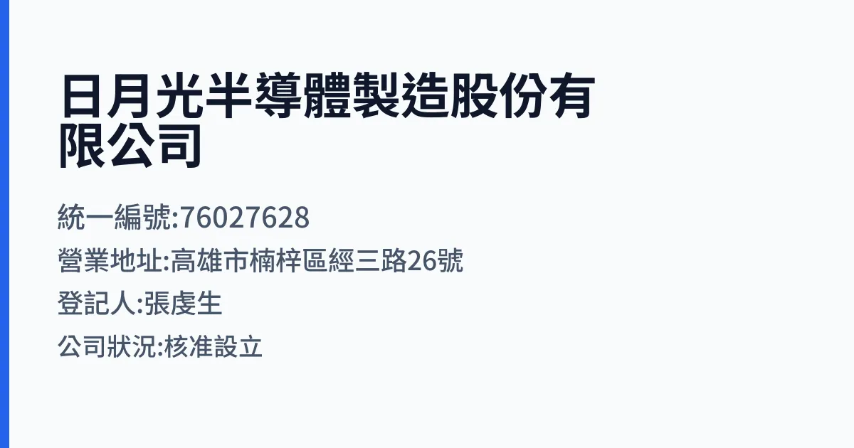 日月光半導體製造股份有限公司 - 統編 76027628(高雄市) 公司登記資料與營業項目詳細圖表