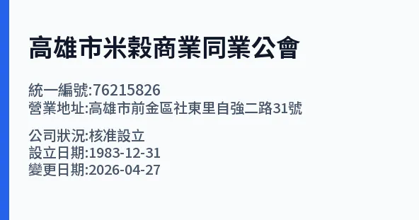 高雄市米榖商業同業公會的照片-統編 76215826(高雄市) 公司登記資料與營業項目詳細圖表
