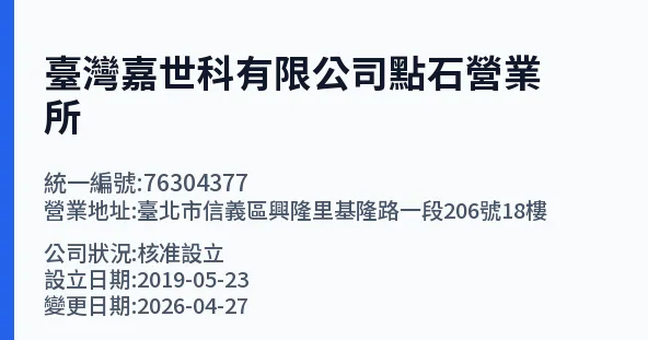 臺灣嘉世科有限公司點石營業所的照片-統編 76304377(臺北市) 公司登記資料與營業項目詳細圖表