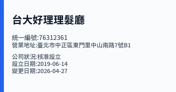 台大好理理髮廳的照片-統編 76312361(臺北市) 公司登記資料與營業項目詳細圖表