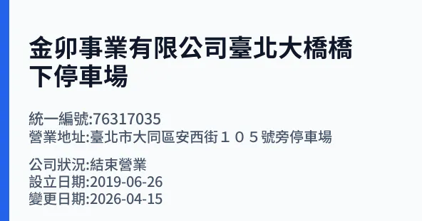金卯事業有限公司臺北大橋橋下停車場的照片-統編 76317035(臺北市) 公司登記資料與營業項目詳細圖表