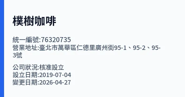 樸樹咖啡的照片-統編 76320735(臺北市) 公司登記資料與營業項目詳細圖表