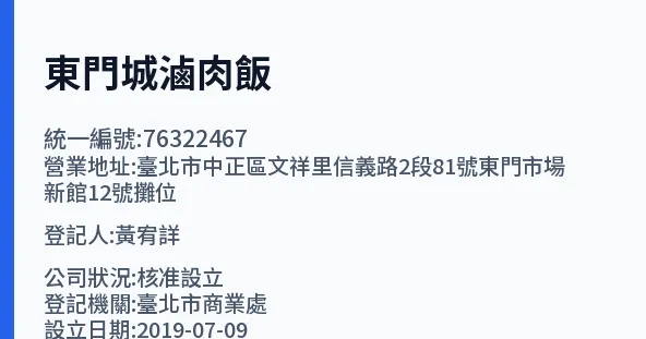 東門城滷肉飯的照片-統編 76322467(臺北市) 公司登記資料與營業項目詳細圖表