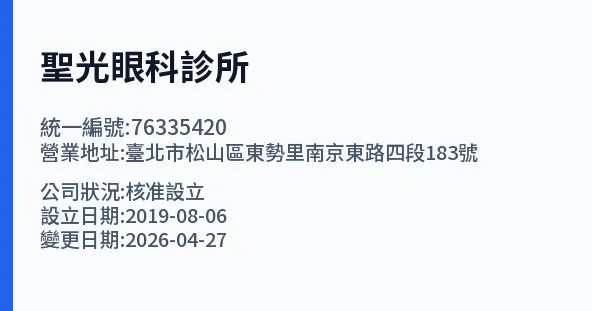 聖光眼科診所的照片-統編 76335420(臺北市) 公司登記資料與營業項目詳細圖表