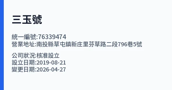 三玉號的照片-統編 76339474(南投縣) 公司登記資料與營業項目詳細圖表