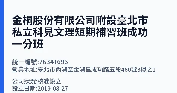 金桐股份有限公司附設臺北市私立科見文理短期補習班成功一分班的照片-統編 76341696(臺北市) 公司登記資料與營業項目詳細圖表