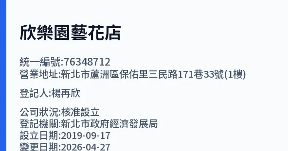 欣樂園藝花店的照片-統編 76348712(新北市) 公司登記資料與營業項目詳細圖表