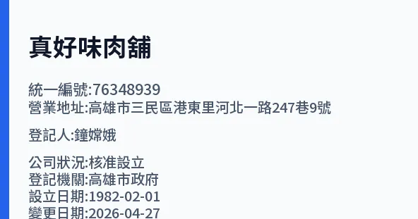 真好味肉舖的照片-統編 76348939(高雄市) 公司登記資料與營業項目詳細圖表