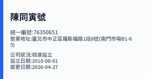 陳同寅號的照片-統編 76350651(臺北市) 公司登記資料與營業項目詳細圖表