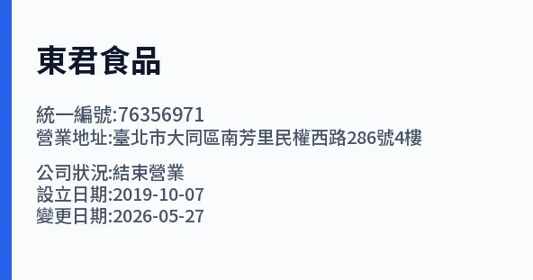 東君食品的照片-統編 76356971(臺北市) 公司登記資料與營業項目詳細圖表