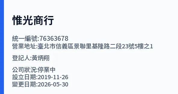 惟光商行的照片-統編 76363678(臺北市) 公司登記資料與營業項目詳細圖表