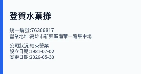 登賀水菓攤的照片-統編 76366817(高雄市) 公司登記資料與營業項目詳細圖表