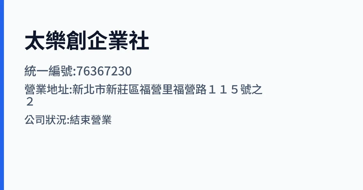 太樂創企業社 - 統編 76367230(新北市) 公司登記資料與營業項目詳細圖表
