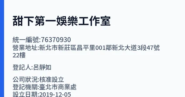 甜下第一娛樂工作室的照片-統編 76370930(新北市) 公司登記資料與營業項目詳細圖表