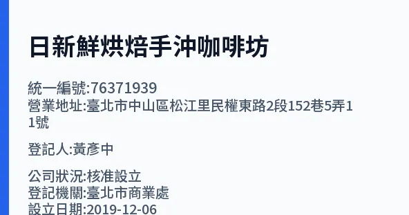 日新鮮烘焙手沖咖啡坊的照片-統編 76371939(臺北市) 公司登記資料與營業項目詳細圖表