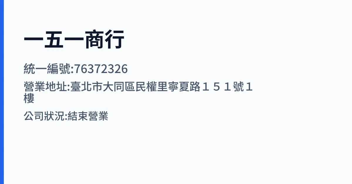 一五一商行 - 統編 76372326(臺北市) 公司登記資料與營業項目詳細圖表