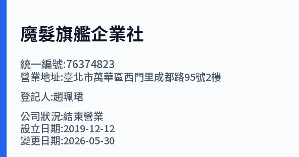魔髮旗艦企業社的照片-統編 76374823(臺北市) 公司登記資料與營業項目詳細圖表