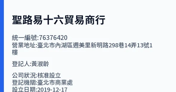 聖路易十六貿易商行的照片-統編 76376420(臺北市) 公司登記資料與營業項目詳細圖表