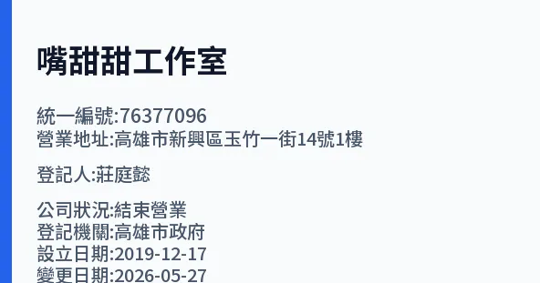 嘴甜甜工作室的照片-統編 76377096(高雄市) 公司登記資料與營業項目詳細圖表