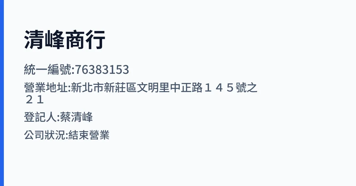 清峰商行 - 統編 76383153(新北市) 公司登記資料與營業項目詳細圖表
