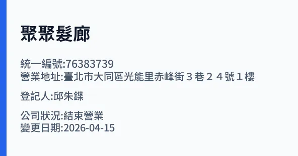 聚聚髮廊的照片-統編 76383739(臺北市) 公司登記資料與營業項目詳細圖表
