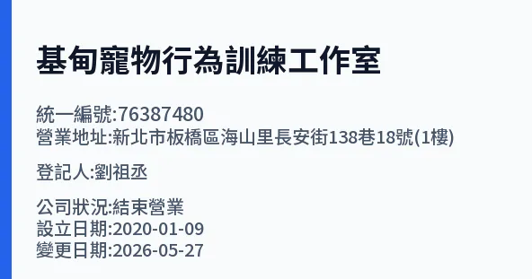 基甸寵物行為訓練工作室的照片-統編 76387480(新北市) 公司登記資料與營業項目詳細圖表