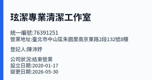 玹潔專業清潔工作室的照片-統編 76391251(臺北市) 公司登記資料與營業項目詳細圖表