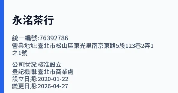 永洺茶行的照片-統編 76392786(臺北市) 公司登記資料與營業項目詳細圖表