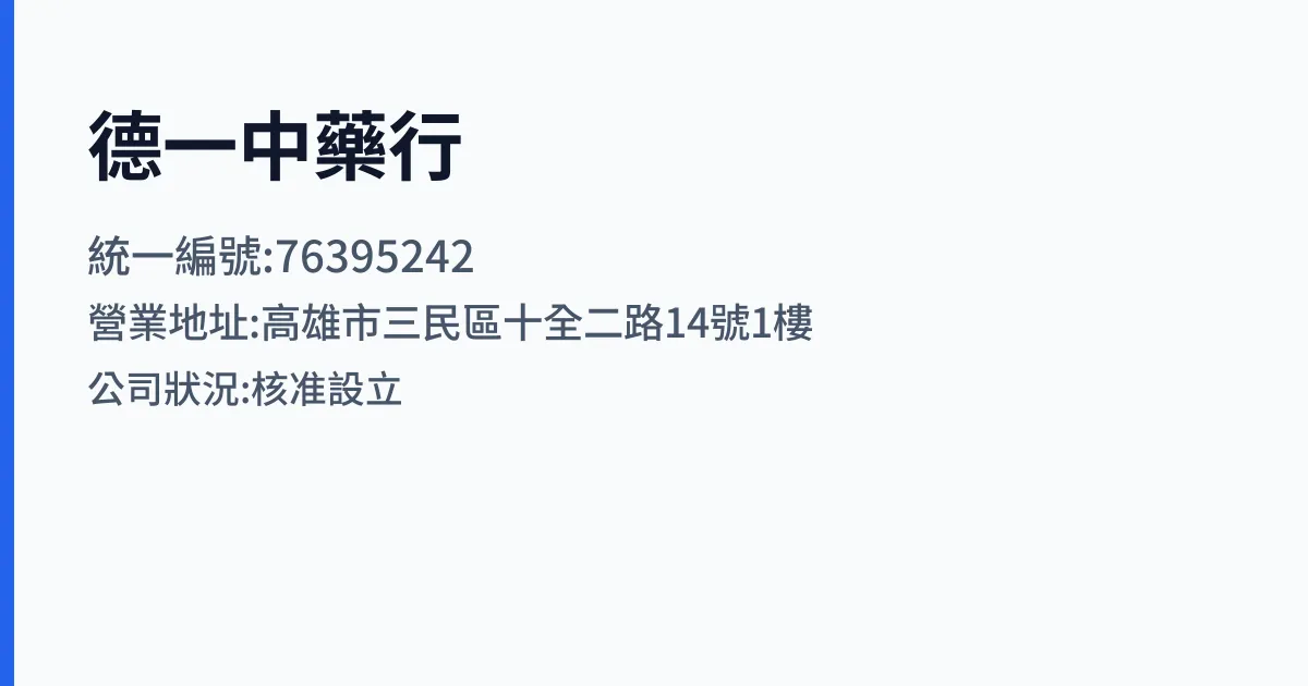 德一中藥行 - 統編 76395242(高雄市) 公司登記資料與營業項目詳細圖表