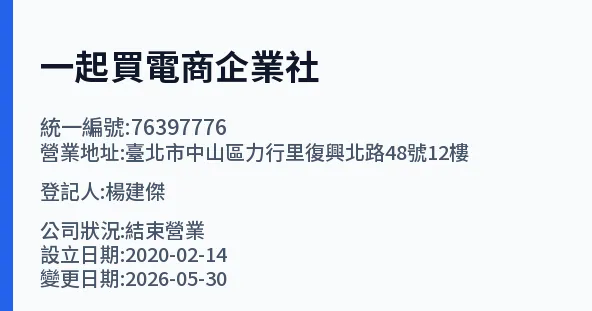 一起買電商企業社的照片-統編 76397776(臺北市) 公司登記資料與營業項目詳細圖表