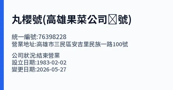 丸櫻號(高雄果菜公司號)的照片-統編 76398228(高雄市) 公司登記資料與營業項目詳細圖表