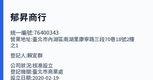 郁昇商行的照片-統編 76400343(臺北市) 公司登記資料與營業項目詳細圖表