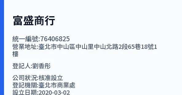 富盛商行的照片-統編 76406825(臺北市) 公司登記資料與營業項目詳細圖表