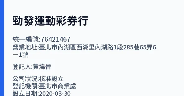 勁發運動彩券行的照片-統編 76421467(臺北市) 公司登記資料與營業項目詳細圖表