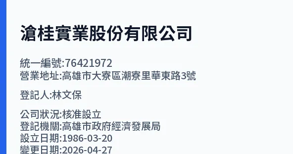 滄桂實業股份有限公司的照片-統編 76421972(高雄市) 公司登記資料與營業項目詳細圖表